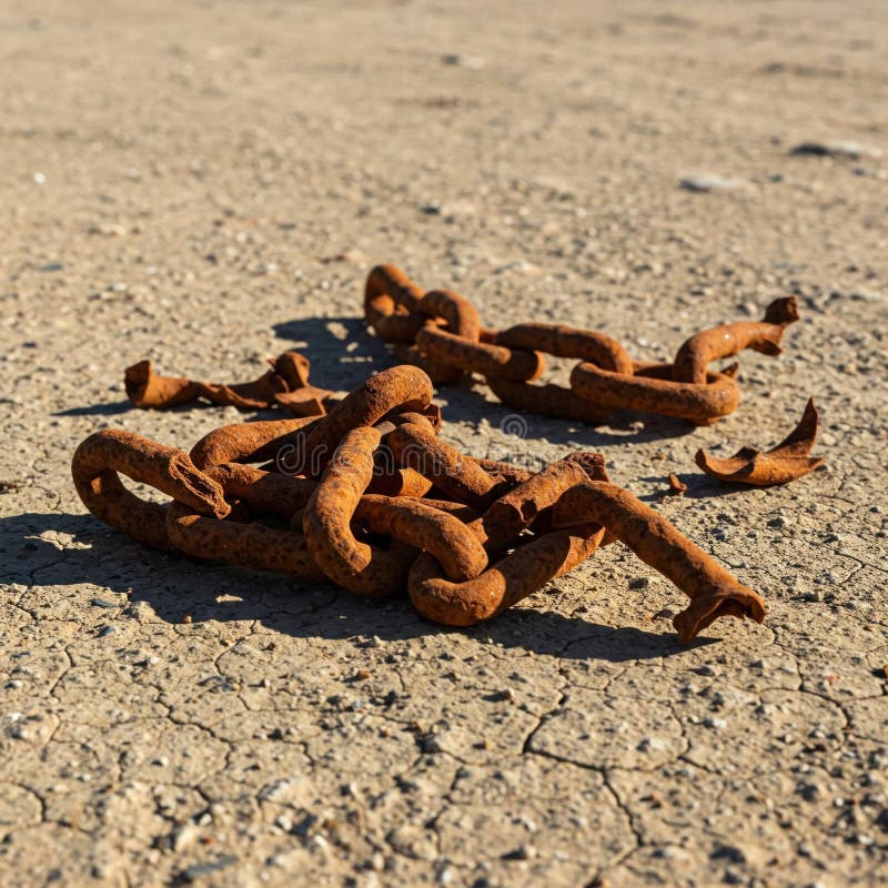 Rusty Broken Chains on the Dry, Cracked Ground. Stock Photo - Image of ...