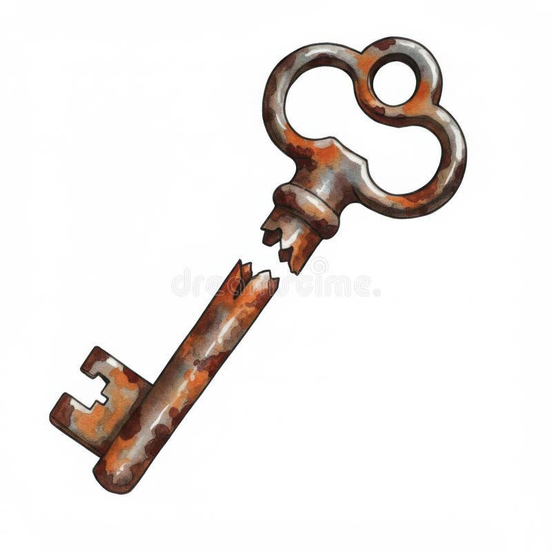 Rusty Broken Key Illustration on White Background Stock Illustration ...