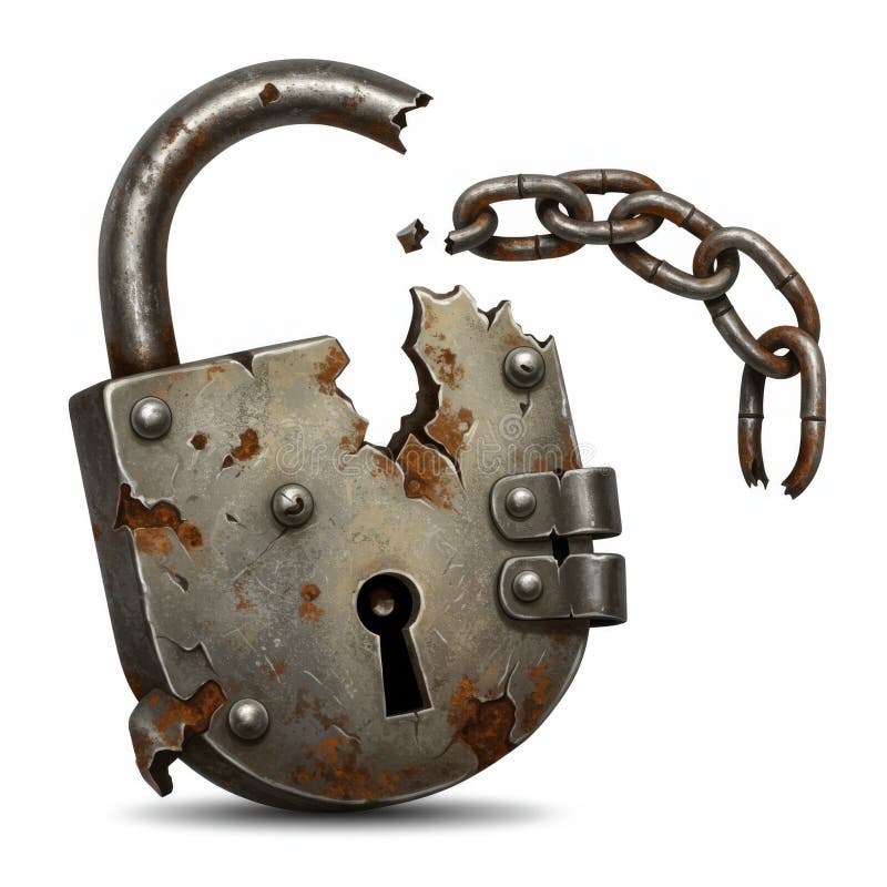 Rusty Broken Padlock with Chain on White Background Stock Illustration ...