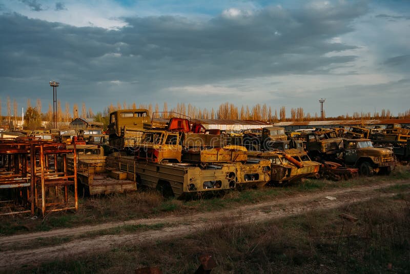 Rusty Broken Russian Military Cars for Scrap Metal Stock Image - Image ...