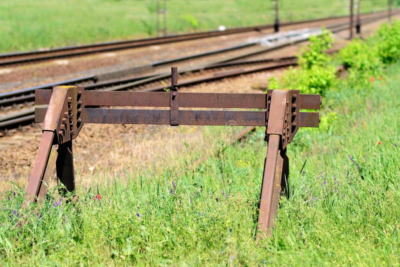 Rusty Buffer Stop at the End of a Railroad Track Stock Image - Image of ...