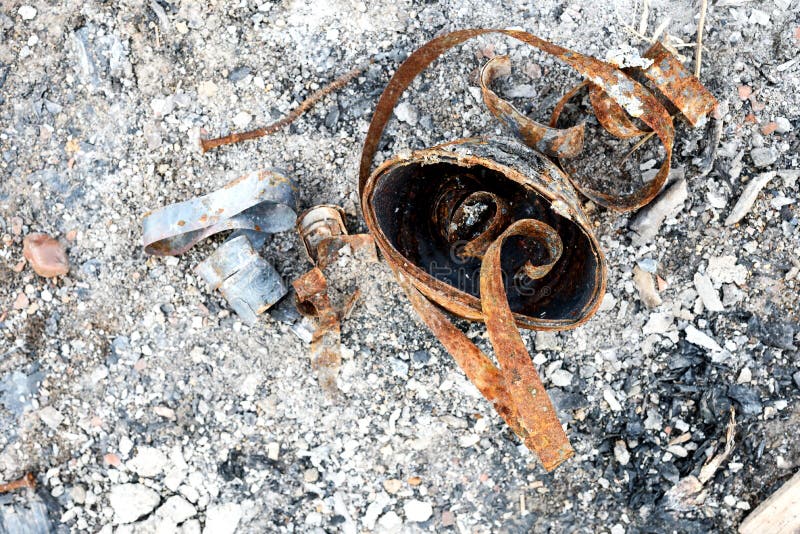 Rusty Burnt Can and Fire Ash Stock Image - Image of fire, nature: 95742449