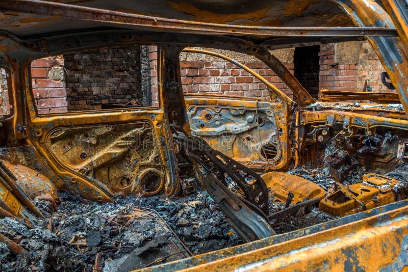 Burnt Out Car in a Garage - Police-secured Crime Scene - Forbidden To ...