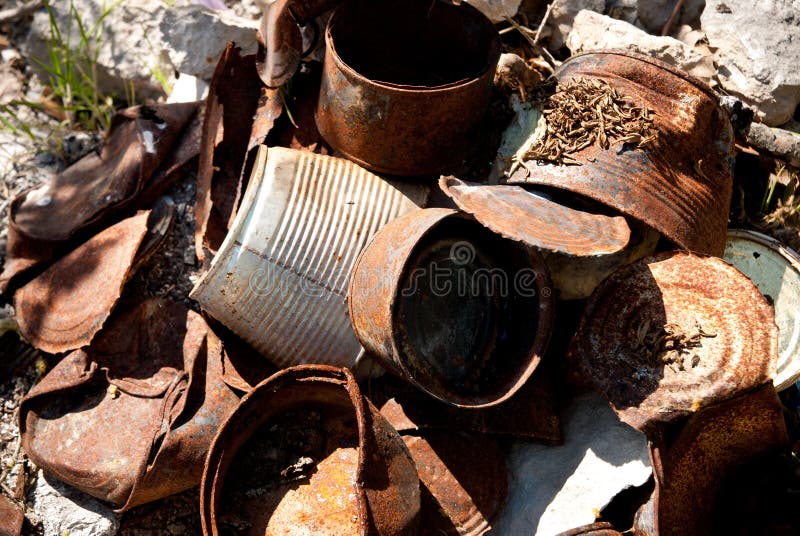 Pile Rusty Cans Garbage On Nature Stock Photo - Image of summer ...