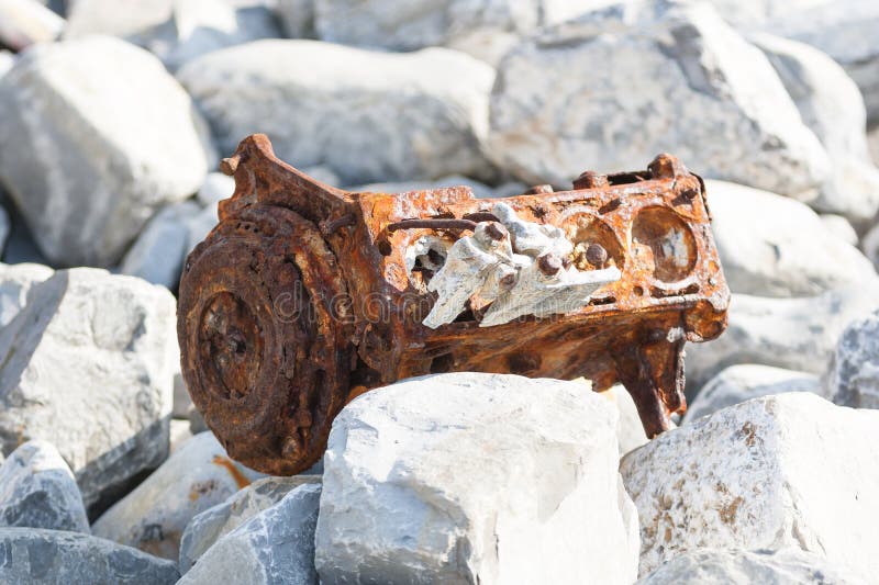 Rusty Car Engine on Pebbles Stock Photo - Image of rotten, machinery ...