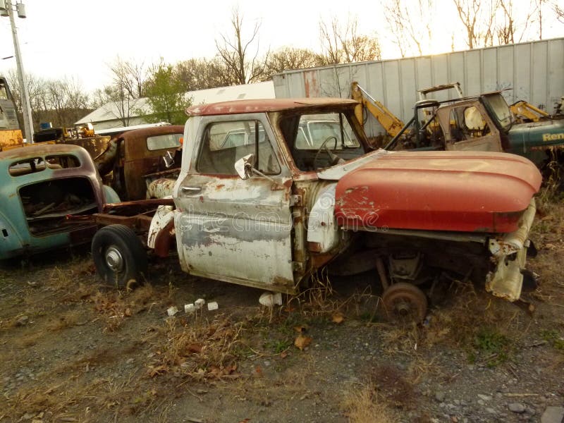 Rusty Car in Scrap Metal Yard Stock Photo - Image of scrap, busses ...