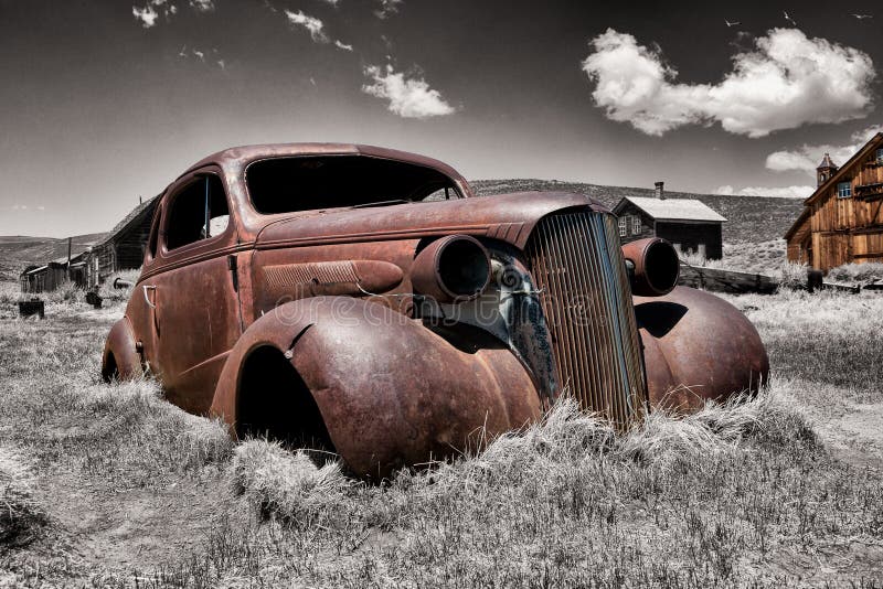 Rusty wrecked car stock image. Image of antique, vintage - 46466373