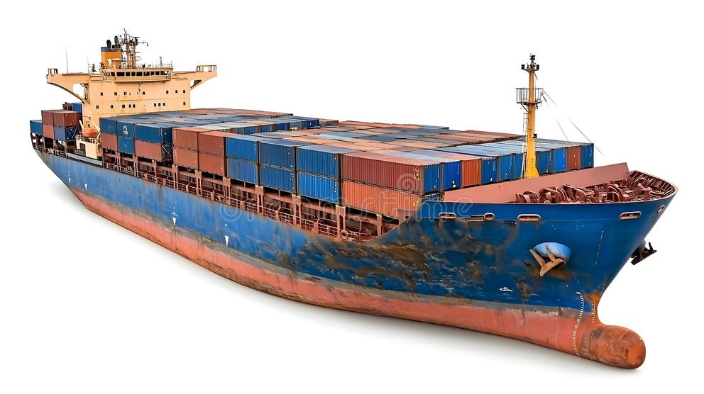 Rusty Cargo Ship with Containers Isolated on White Background Stock ...