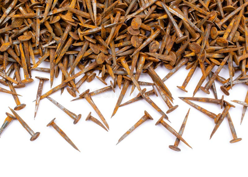 Rusty Carpentry Nails on White Stock Photo - Image of heap, antique ...
