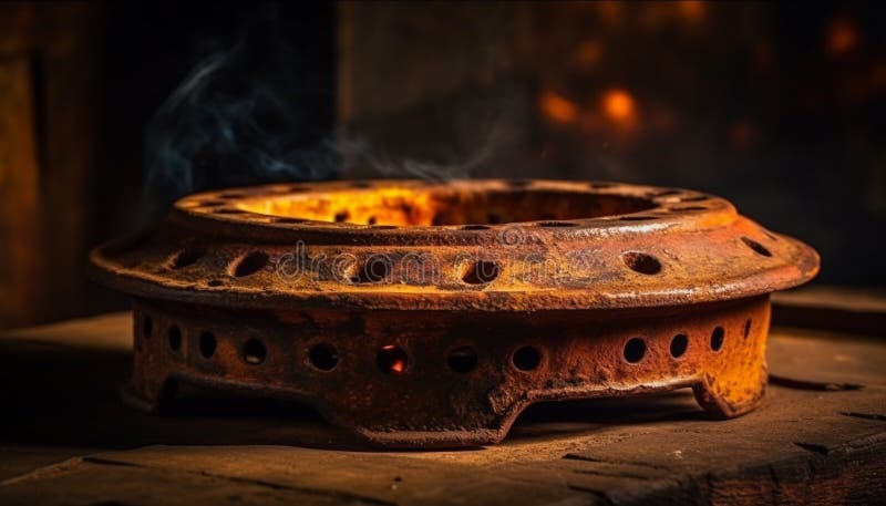 Rusty Cast Iron Oven Burning with Flames Generated by AI Stock ...