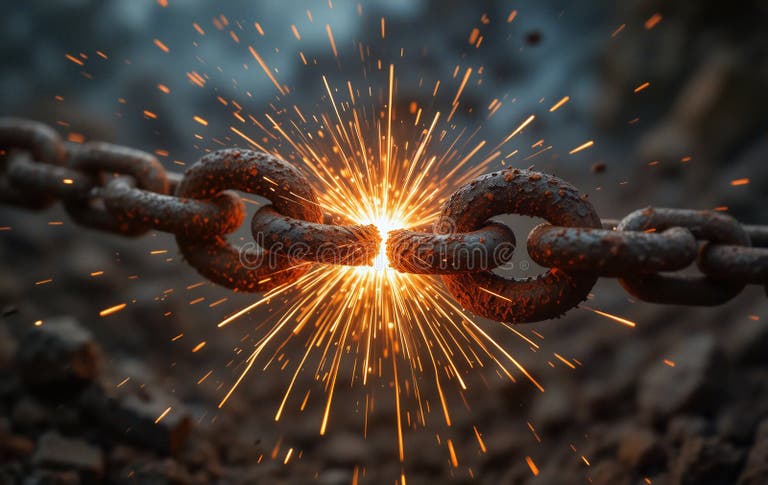 Rusty Chain Breaking with Sparks, Depicting Data Breach and Teamwork ...