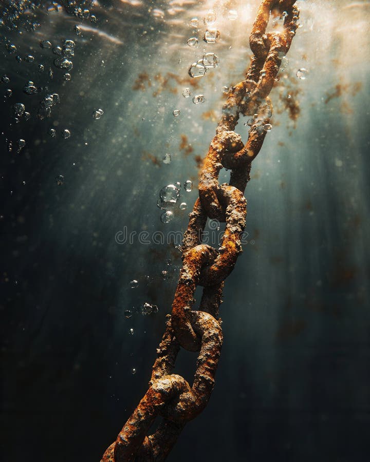 Rusty Chain Breaking Underwater, Capturing the Moment of Release and ...