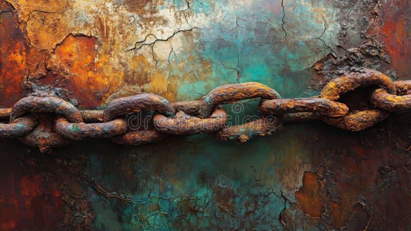 Rusty Chain on a Colorful Metal Texture Background Stock Illustration ...