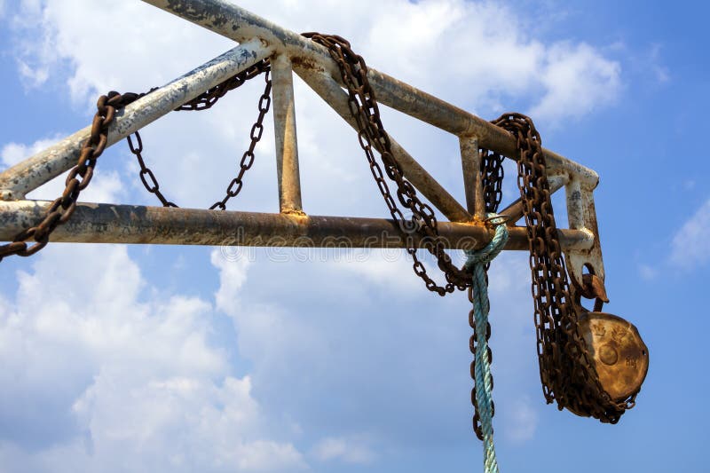 Rusty Chain on the Jetty with Blue Sky at Port Stock Photo - Image of ...