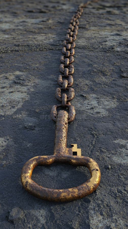 Rusty Chain and Key on Rough Textured Surface Stock Image - Image of ...