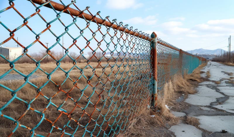 Rusty Chain Link Fence Along Sidewalk Stock Image - Image of path ...