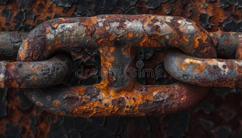 Rusty Chain Link with Peeling Paint on a Weathered Surface Stock ...