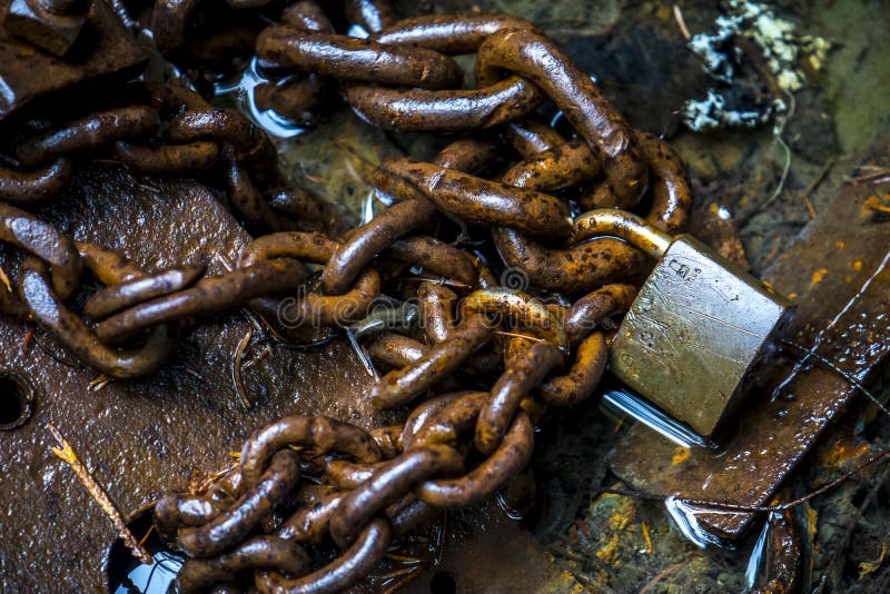 Rusty chain and lock stock photo. Image of entrance, bronze - 56296132