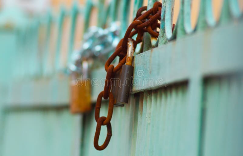 Rusty Chain Lock Rounded on Fence Stock Photo - Image of detail, chain ...