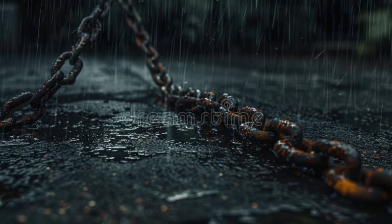 Rusty Chain Lying on Wet Ground during Rainstorm Stock Photo - Image of ...