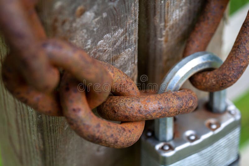 Rusty Chain & Padlock on Gate Stock Image - Image of copy, link: 195187259