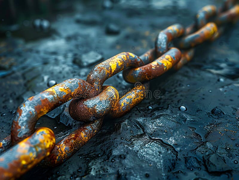 A Rusty Chain with Water on it Stock Image - Image of floor, puddle ...
