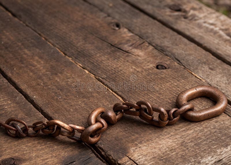 Rusty Chain on Wooden Table. Generative AI Stock Illustration ...