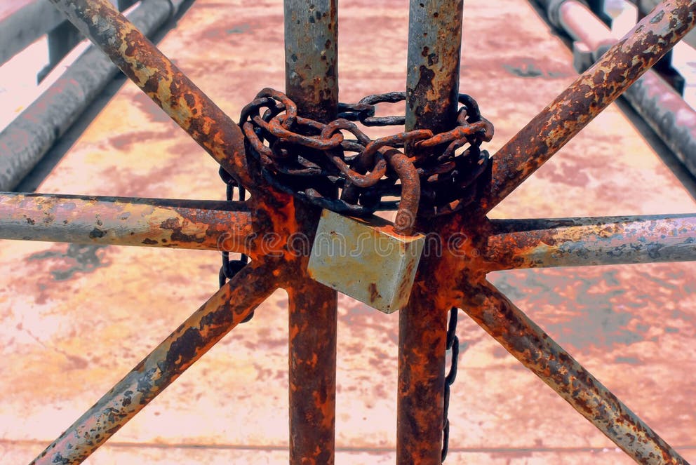 Rusty Chains Have Lock Locks,the Old Iron Door Has Rust and Has a Chain ...