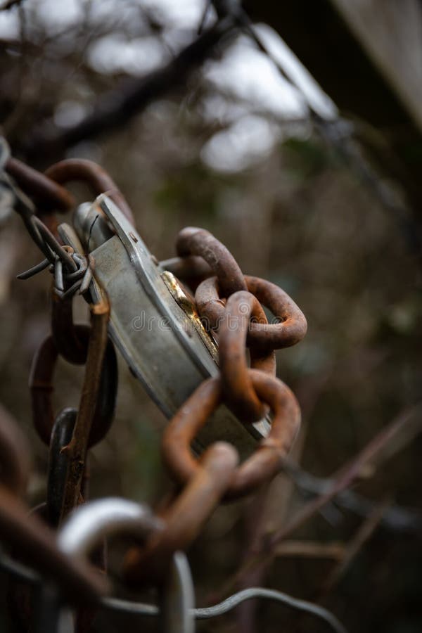 Rusty Chains & Padlock Metal Security Portrait Stock Photo - Image of ...