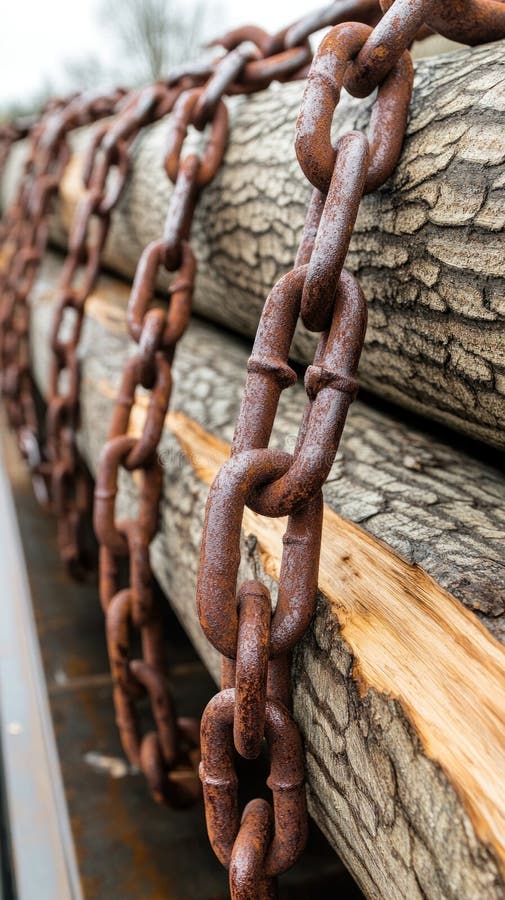 Rusty Chains Securing Logs on Truck in Transportation Industry Stock ...