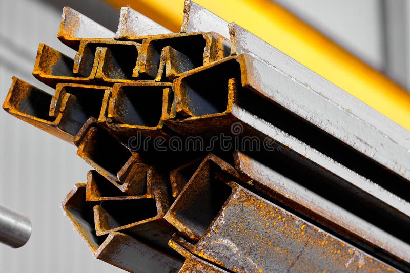 Rusty Channel Beams Stack in Non Heating Plant Warehouse Stock Image ...