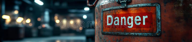 Rusty Chemical Container in Industrial Workshop with Warning Sign Stock ...