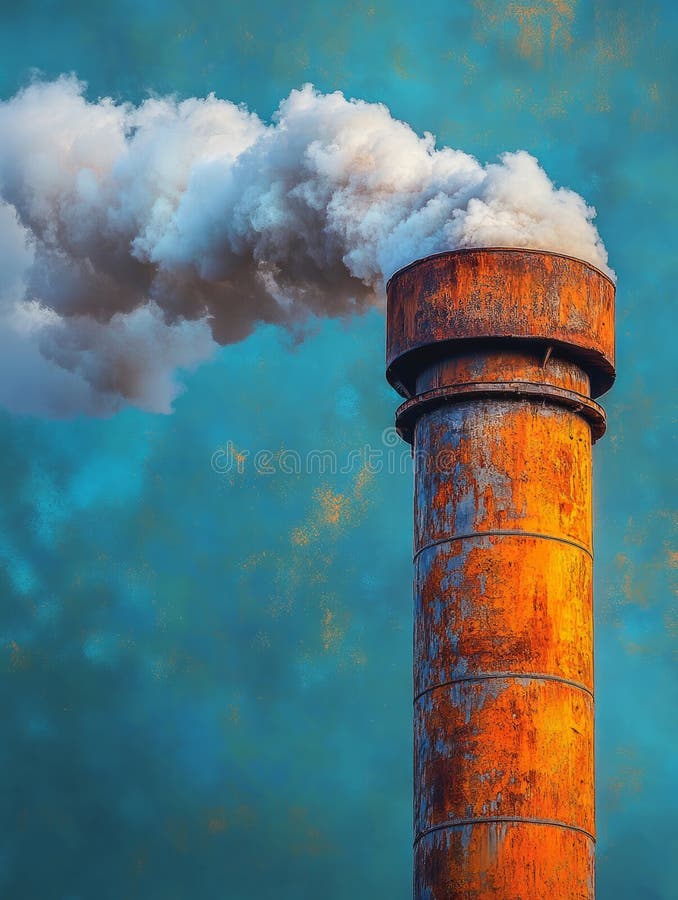 Rusty Chimney Emitting Smoke Against a Vibrant Blue Sky Stock Photo ...