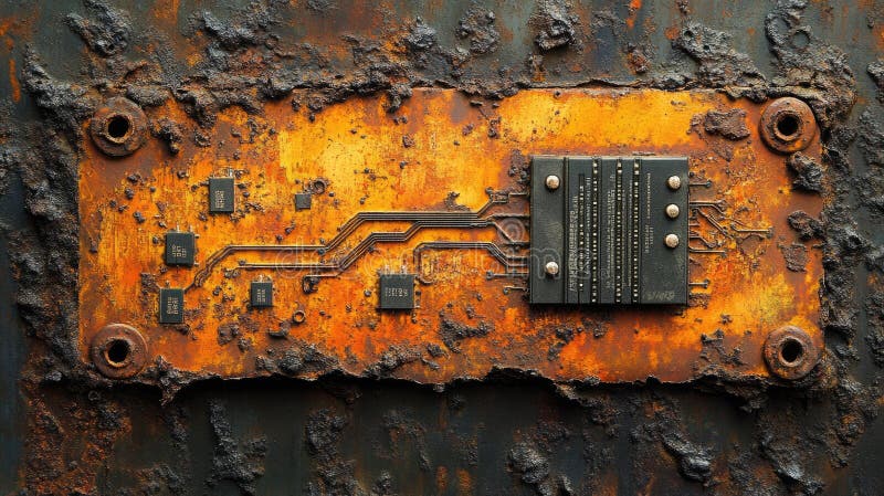 Rusty Circuit Board on Metal Panel Stock Illustration - Illustration of ...