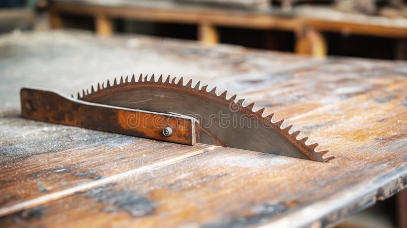Rusty Circular Saw Blade Embedded in an Old Wooden Workbench ...