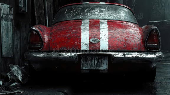 Rusty Classic Car in Alley stock illustration. Illustration of retro ...