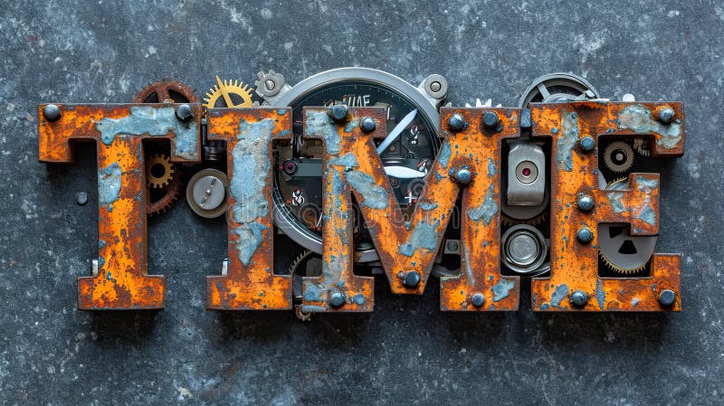 Rusty Clock and Gears Spell Out "TIME". Stock Illustration ...