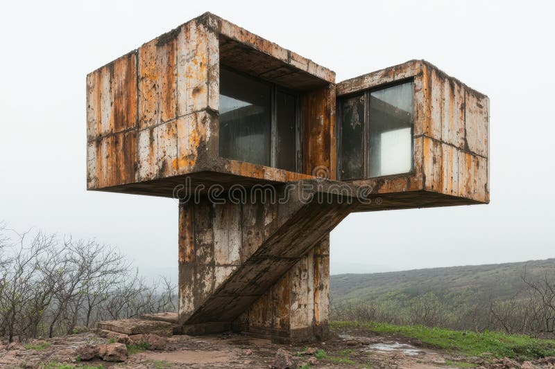 Rusty Concrete Architecture on a Hilltop Stock Illustration ...