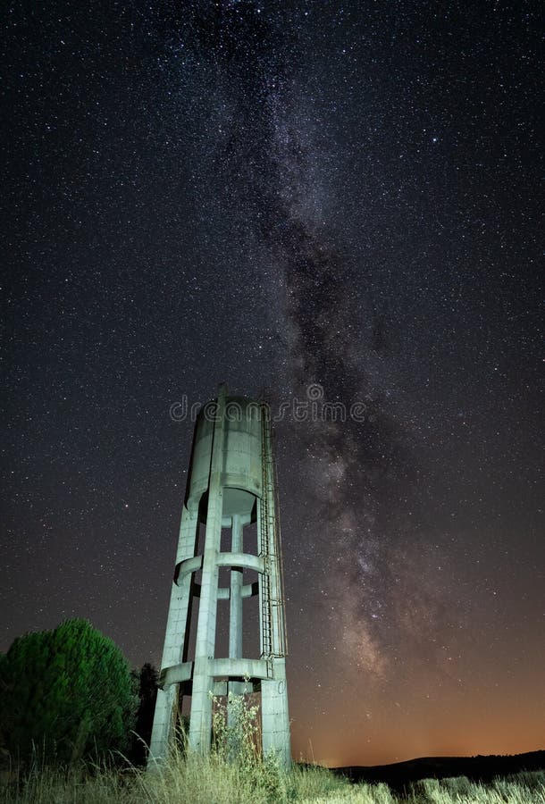 Rusty Concrete Water Tank Under the Stars Stock Photo - Image of ...