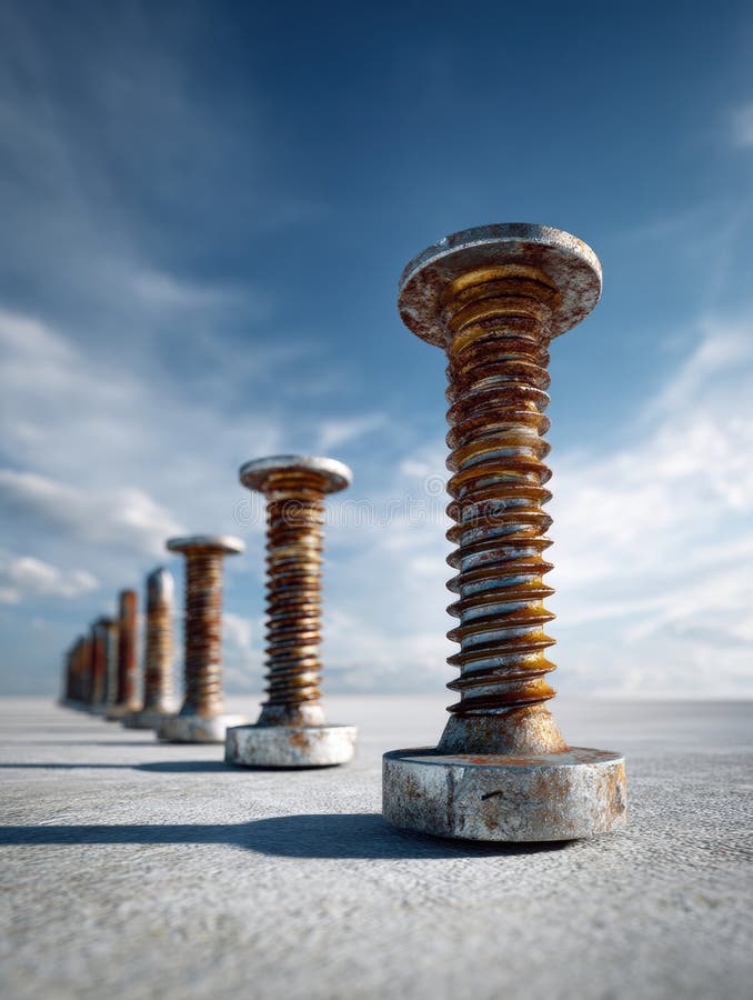 Construction Anchor Bolts Arranged on a Flat Surface Under a Light Sky ...