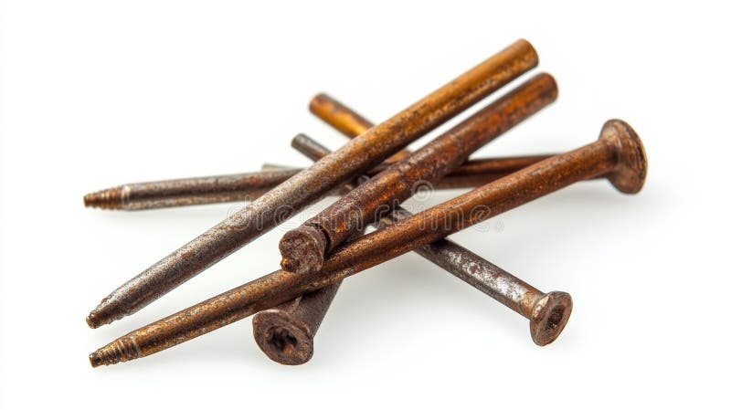 Rusty Construction Nails in a Pile on a White Background. Detailed ...