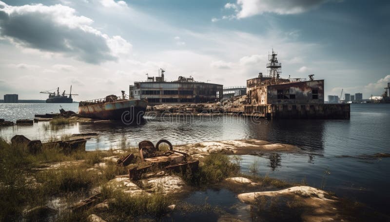 Rusty Container Ship Unloading at Commercial Dock Generated by AI Stock ...