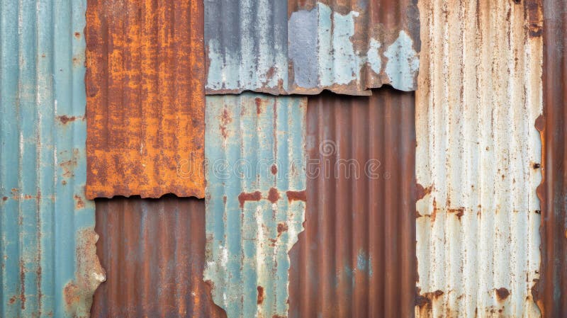 Rusty Corrugated Metal Panels with Varied Colors Stock Illustration ...