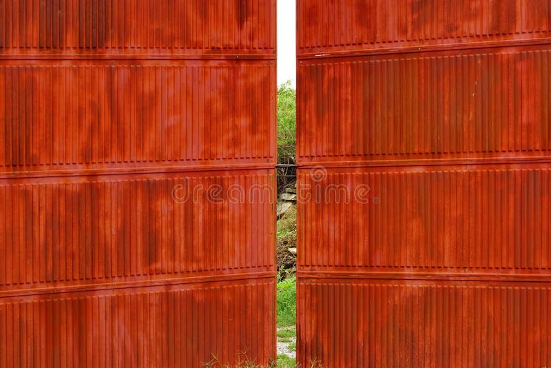 Rusty Corrugated Metal Red Wall and Gate Stock Photo - Image of ...