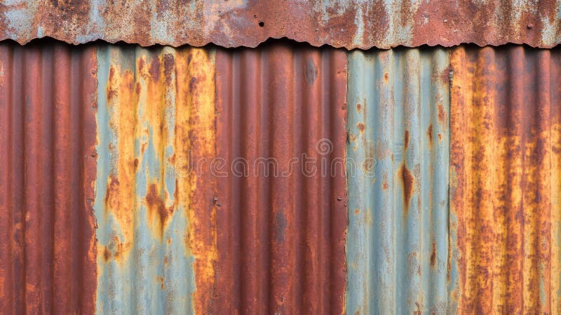 Rusty Corrugated Metal Sheet with Patchy Rust and Color Variations ...