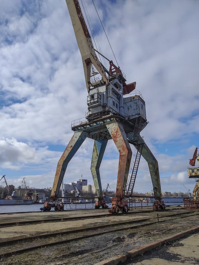 Rusty Crane on the Docks of an Abandoned Shipyard Stock Photo - Image ...