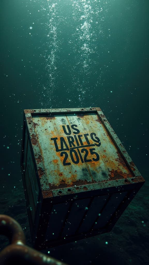 Rusty Crate Labeled Us Tariffs 2025 Underwater with Rising Bubbles ...