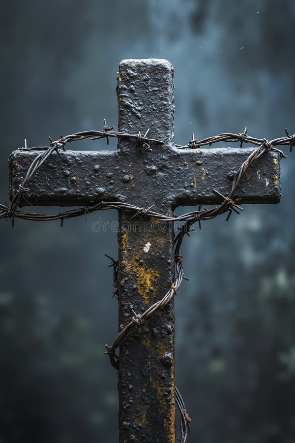 A Rusty Cross with Barbed Wire Wrapped Around it Stock Illustration ...