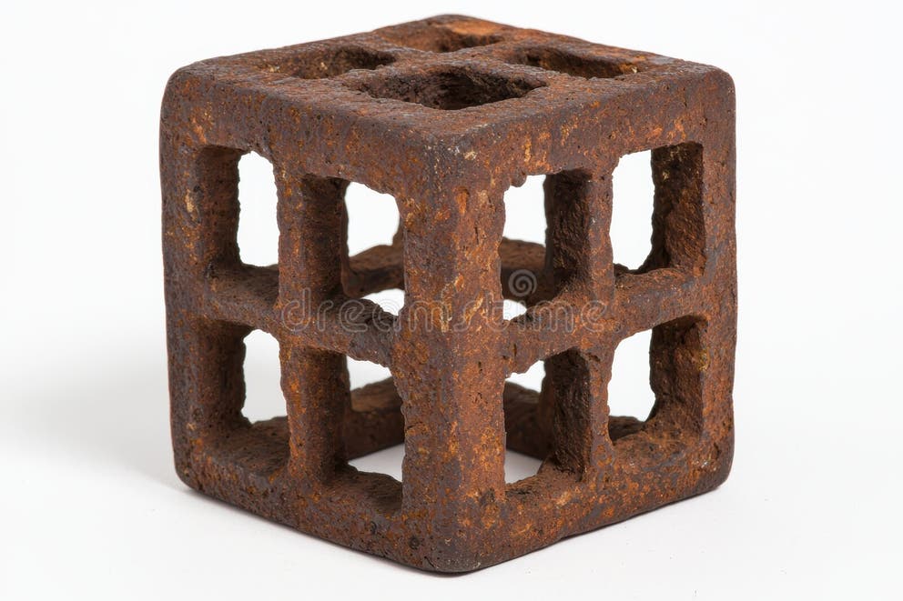 A Rusty Cube-shaped Metal Structure with Square Openings. Stock ...