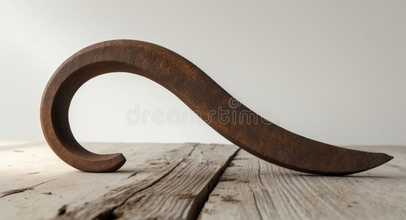 Rusty Curved Metal Tool on Wooden Surface. Stock Photo - Image of rusty ...